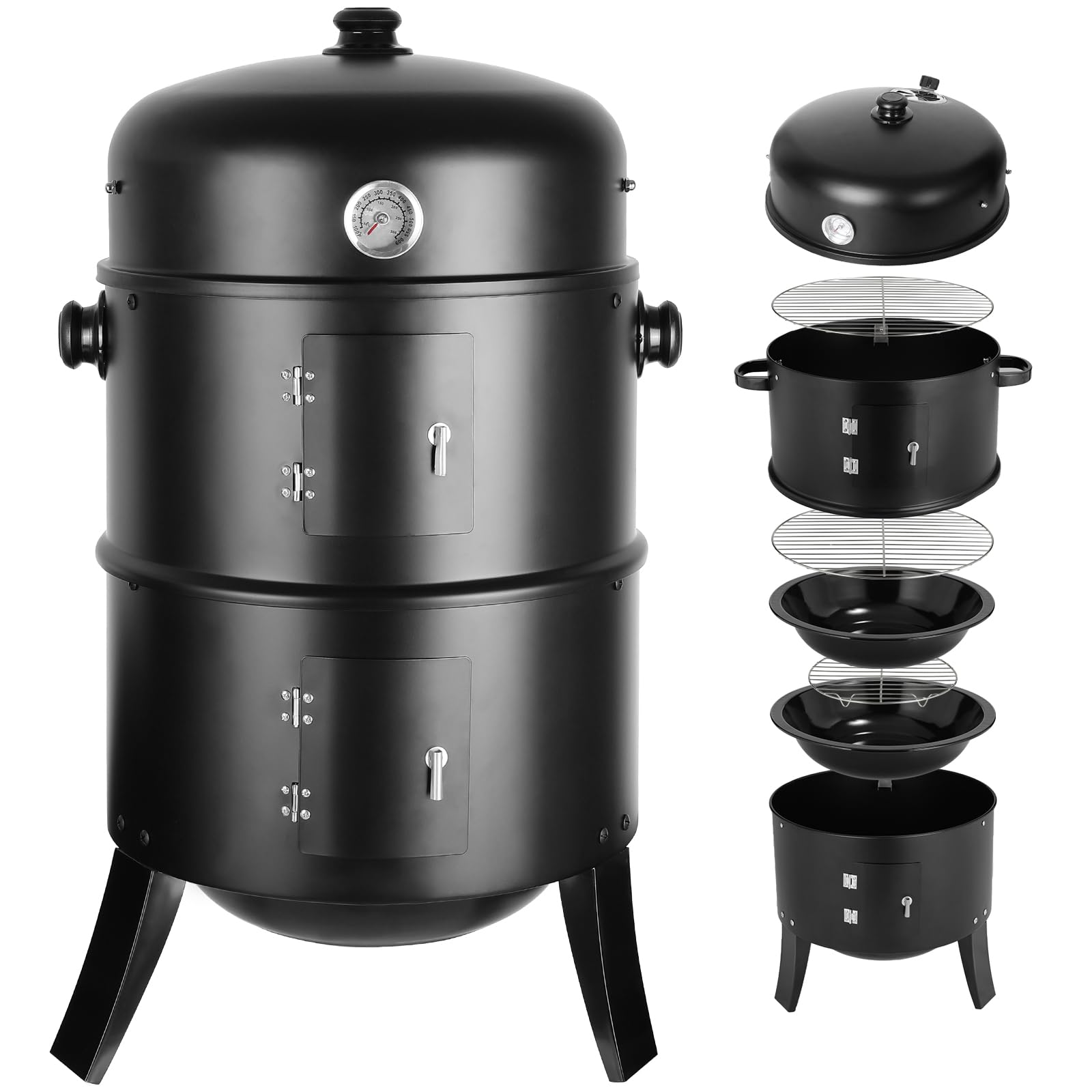 Fumoir 3 en 1, Smoker Fumoir, Barbecue Charbon de Bois, Ø44,5 x 80 cm ...