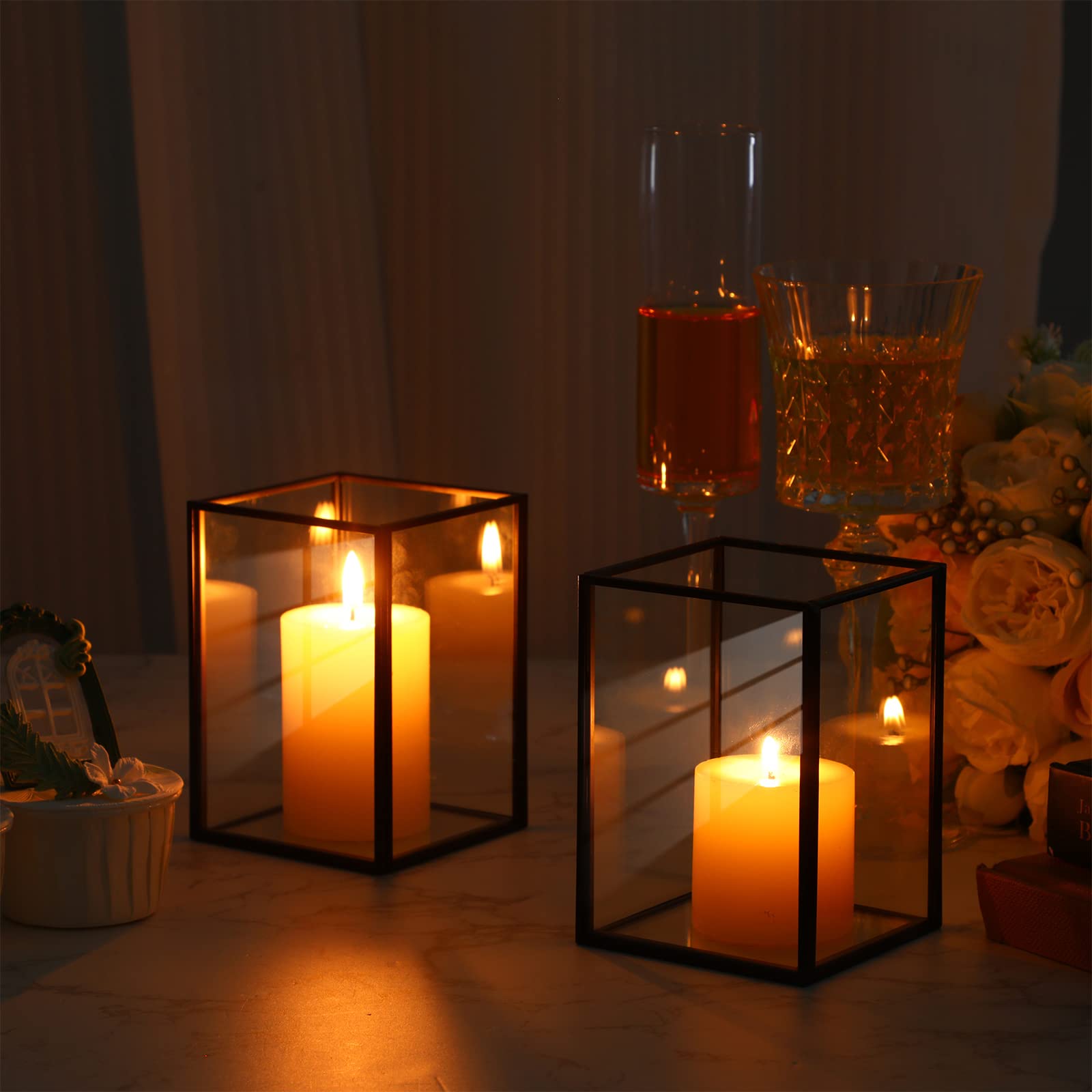 Set of 6 Glass Hurricane Candle Holder Rectangular Candle Holder 4.7 x ...