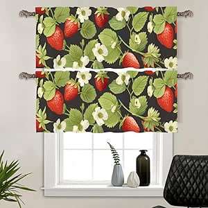 Amazon.com: HDESDIS 2 Panels Floral Strawberry Kitchen Valance Curtains ...