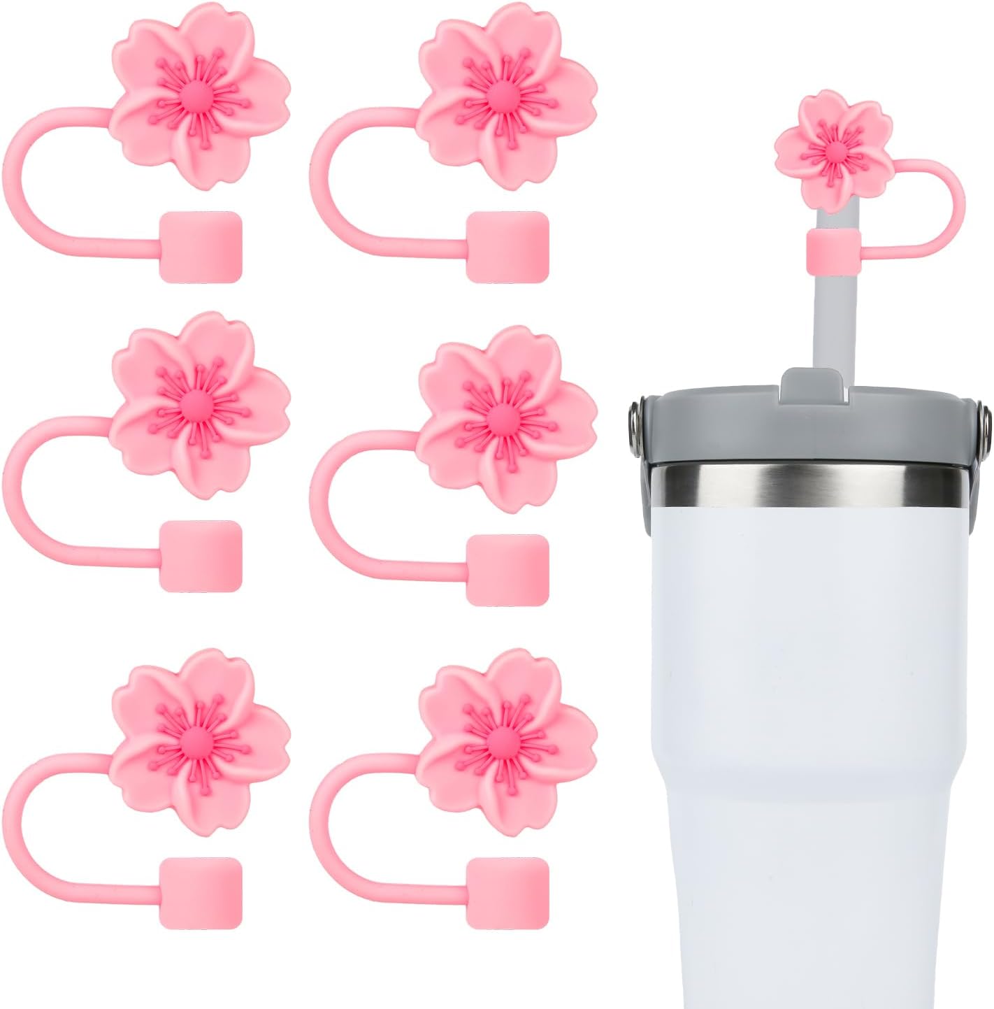 6pcs 10mm/0.4" Flower Straw Tip Topper for Stanley Sippy Cup, Pink ...