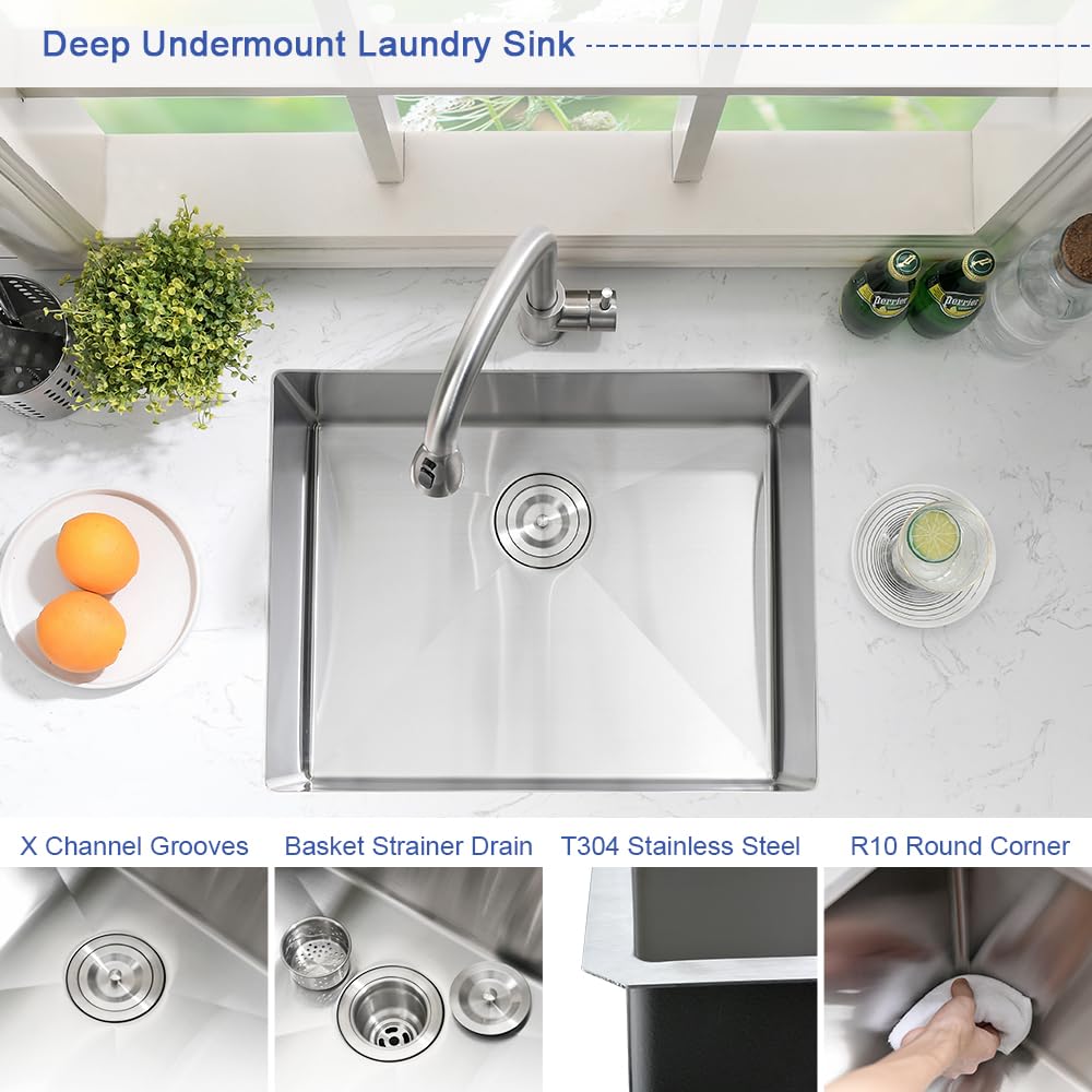 Snapklik.com : Stainless Steel Laundry Sink Undermount- 21x18x12 ...