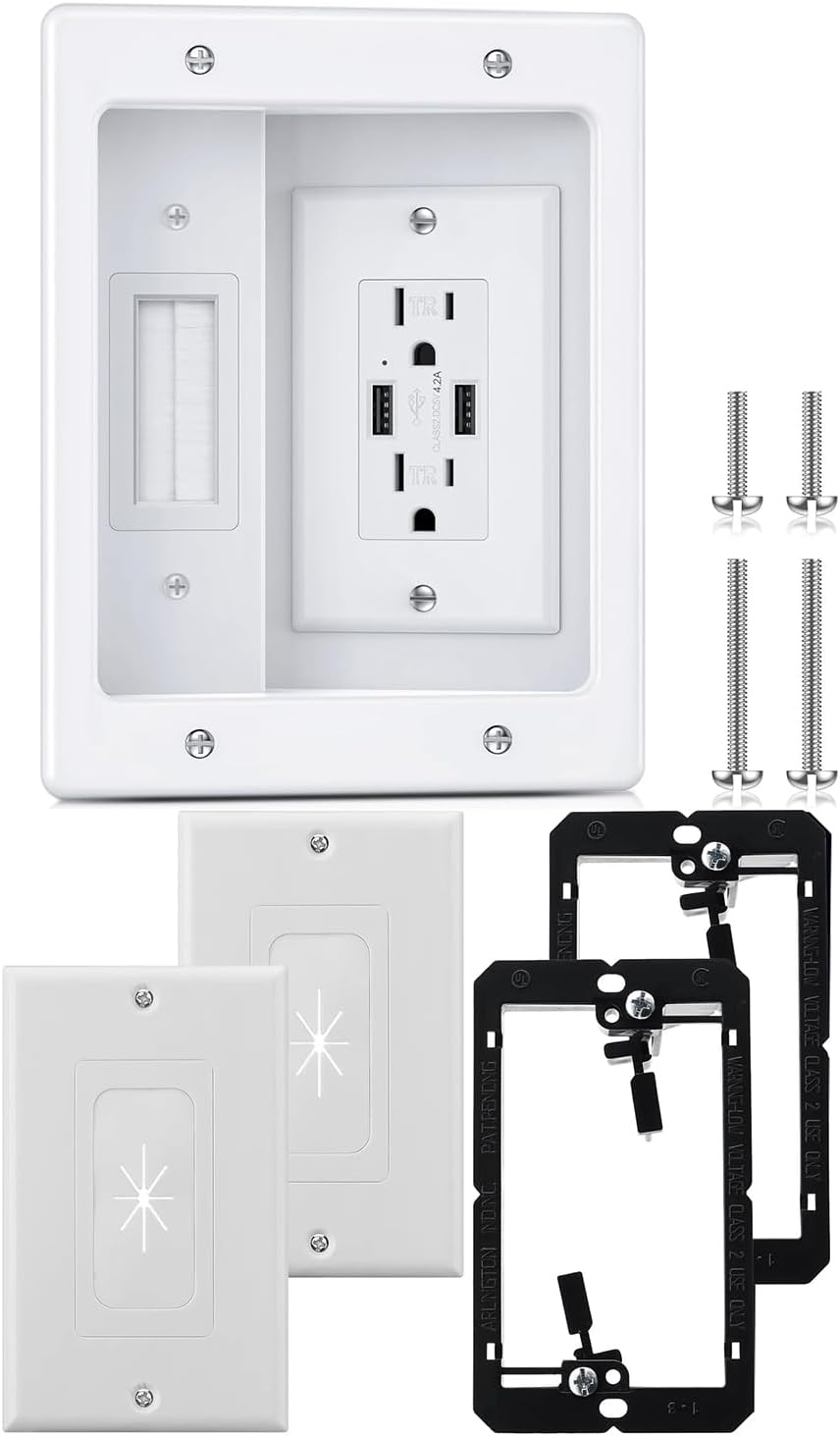 Amazon.com: ZEXMTE in Wall Cable Management Kit with AC Outlets & USB ...