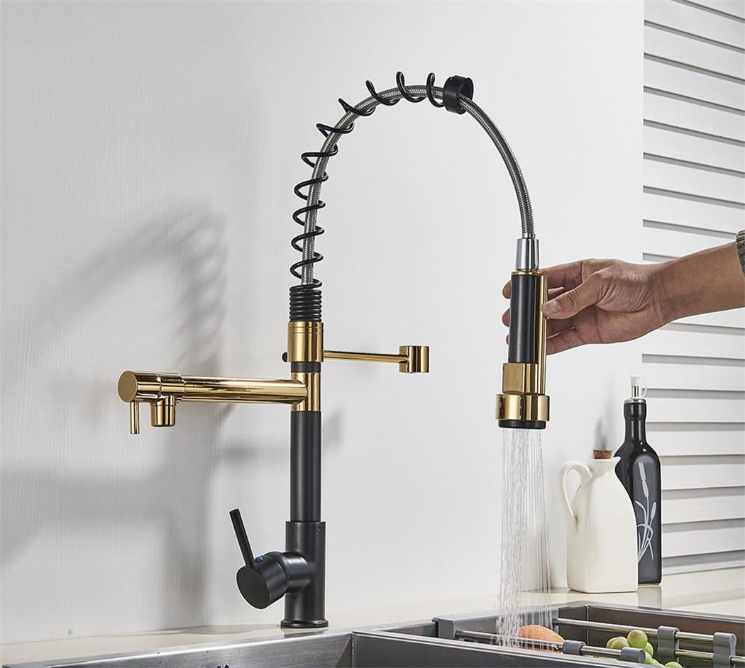 Spring Kitchen Faucet, Pull Down Dual Spouts 360 Swivel Handheld Shower ...