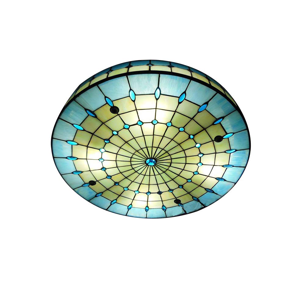KWOKING Tiffany Ceiling Light Blue Hand-Made Vintage Flush Mount ...