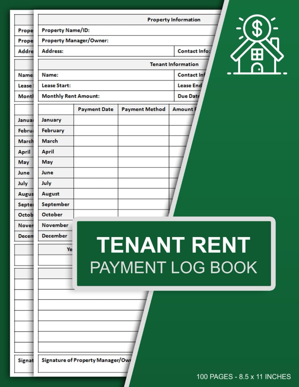 Tenant Rent Payment Log Book: Monthly & Yearly Payment Record for ...