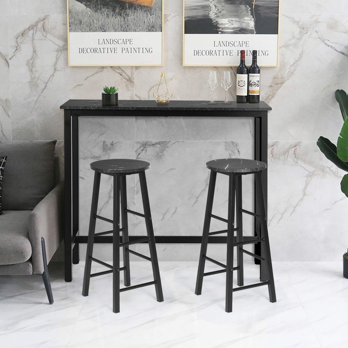 COSTWAY 3-Piece Bar Table Set with 2 Stools, Industrial Counter Dining ...