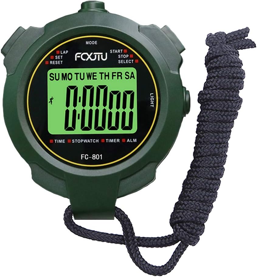 FCXJTU Digital Stopwatch Timer, Single Lap Memory Stopwatch Cycle Count down Timer with Luminous ...