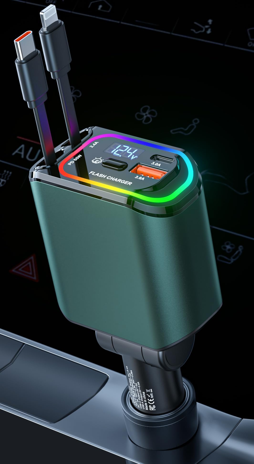 Amazon.com: 4 in 1 Retractable Car Charger, 127W Car Charger USB C Fast ...