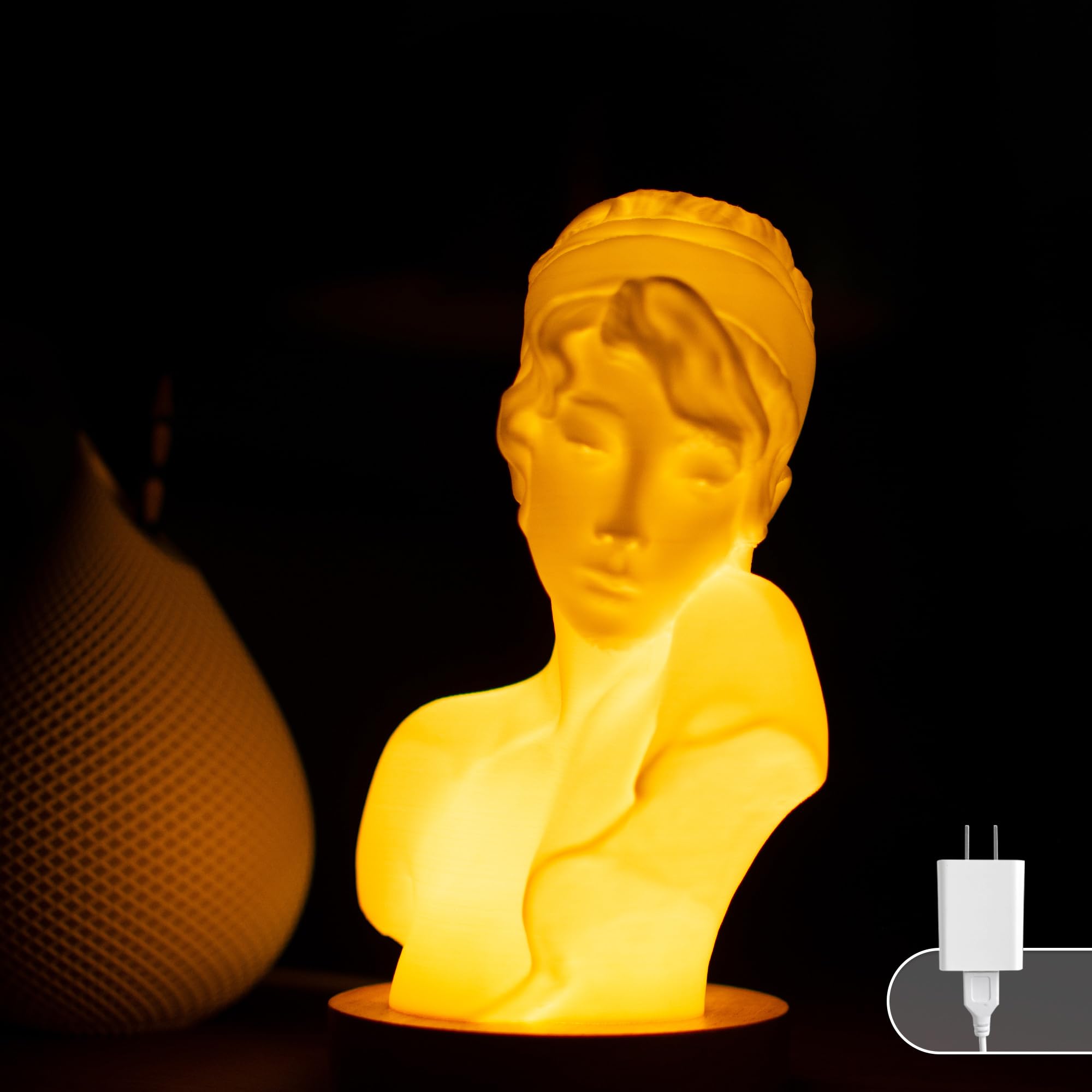Sappho Bust Lamp, Bedside Lamp with Woodbase Soft White Dimmable and ...