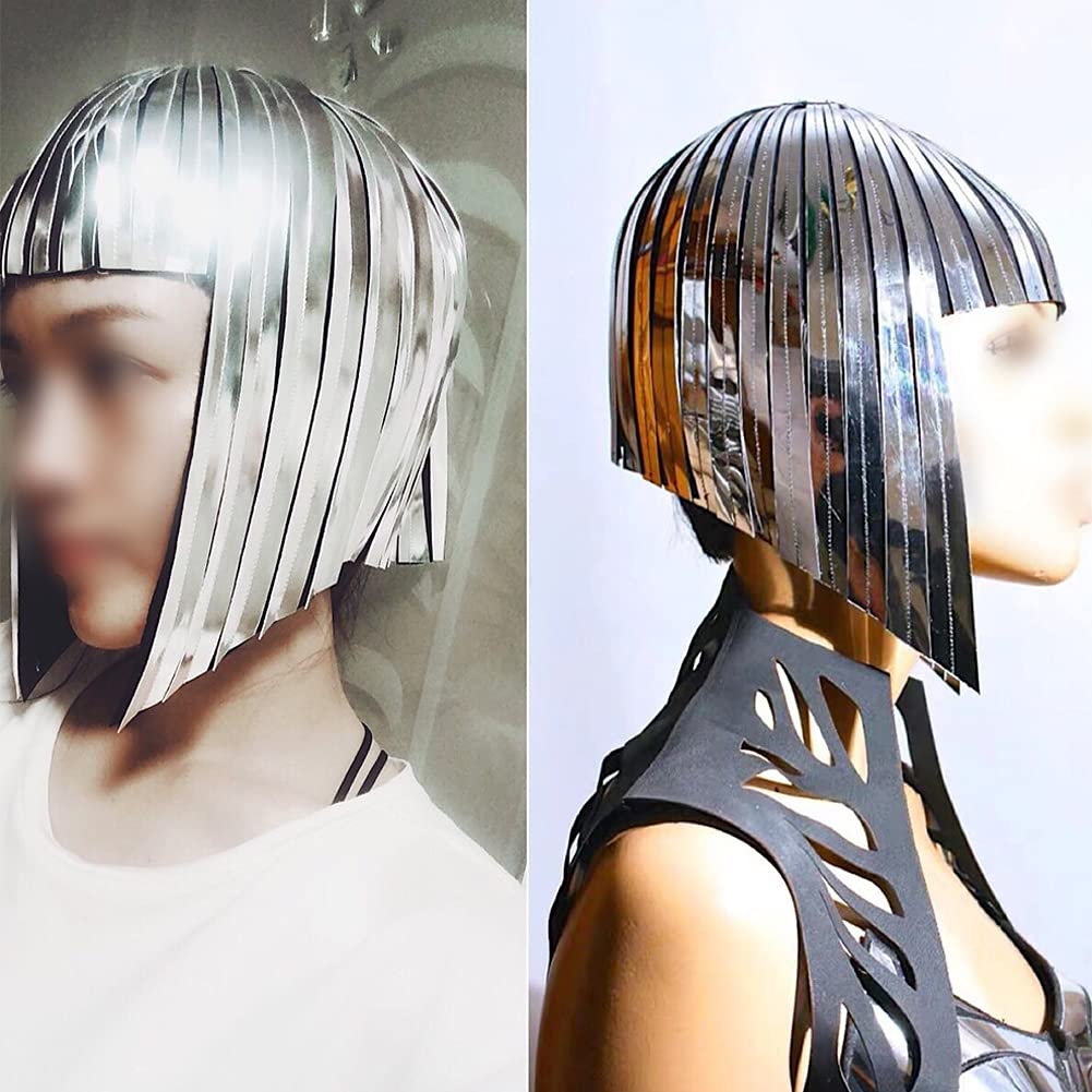 Short Bob Hair Wigs Straight Flat Bangs Mirror Holographic Space ...