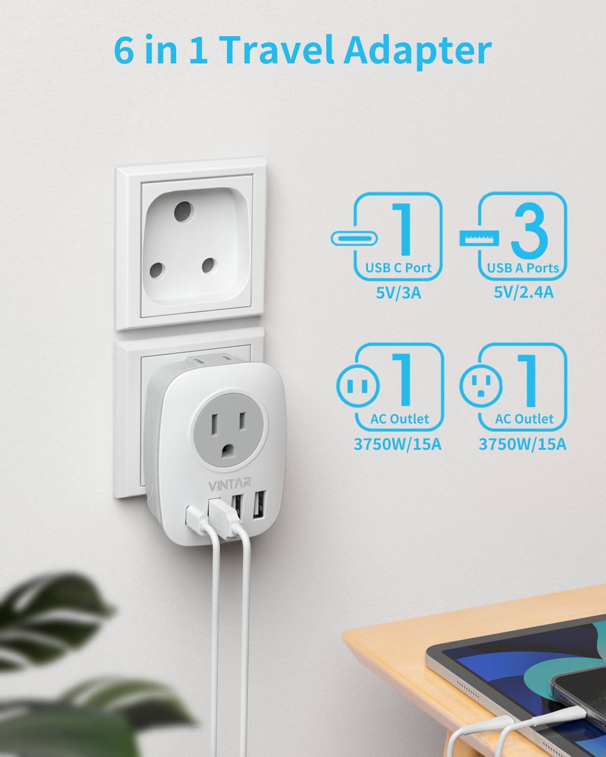 Snapklik.com : South Africa Plug Adapter, VINTAR Type M Plug Adapter