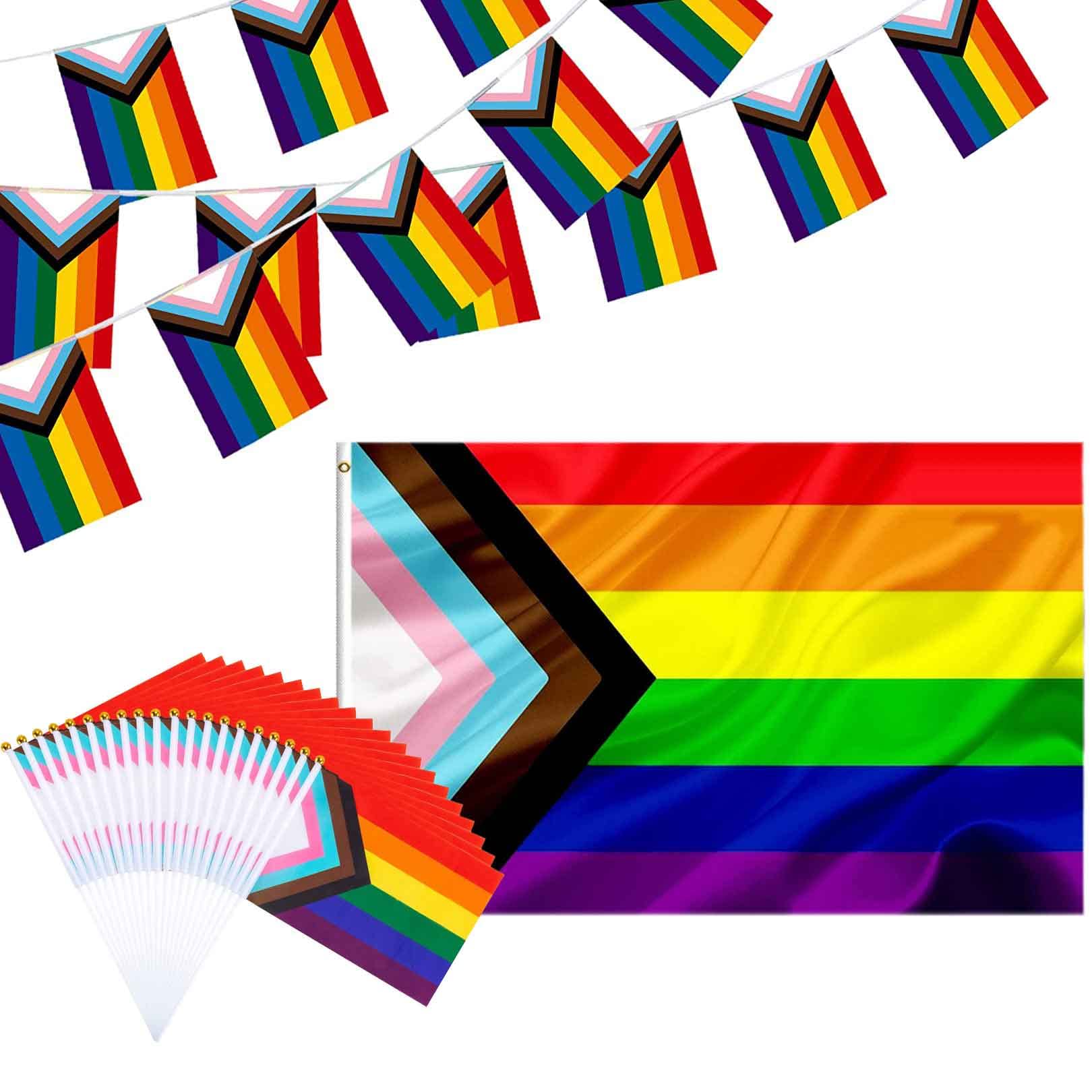 Pride Decorations Set-5ft x 3ft Pride Flag,10 Pcs Handheld Small Mini ...