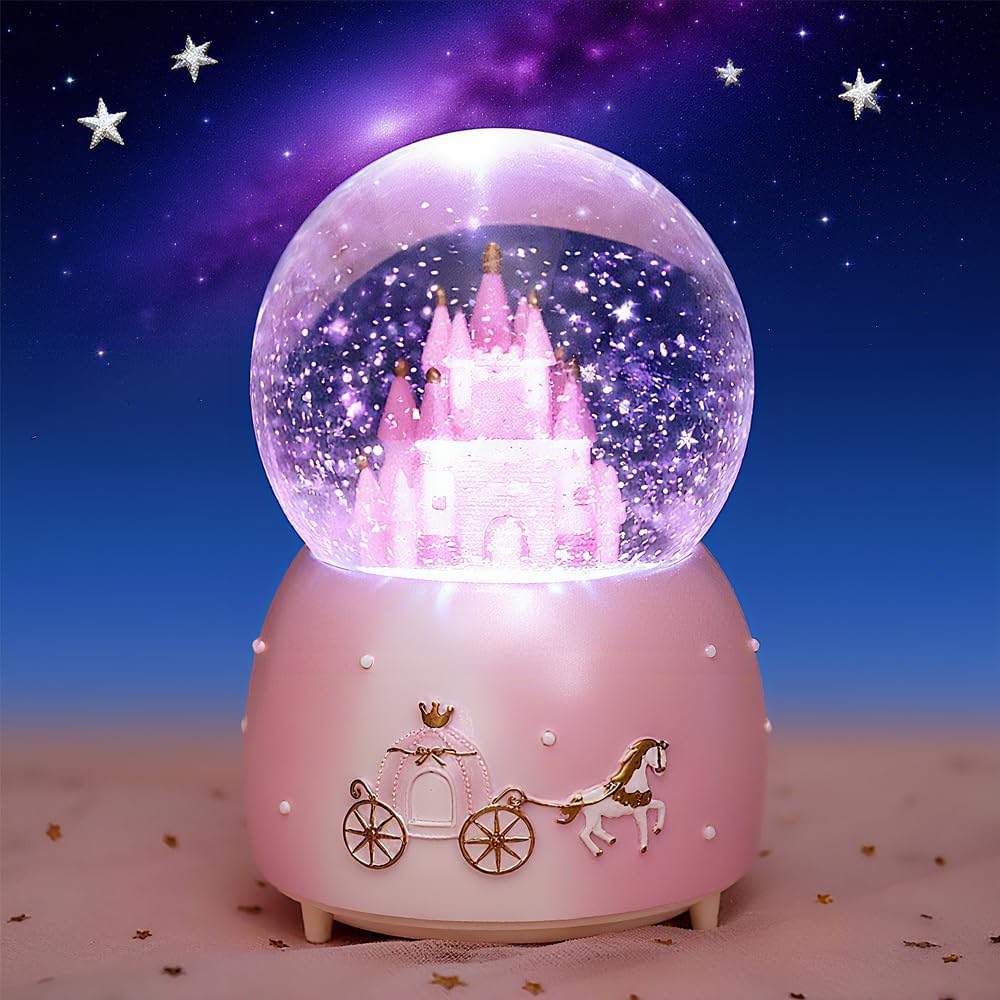 Amazon.com: Snow Globes, Girls Castle Music Snowglobes with LED Lights ...