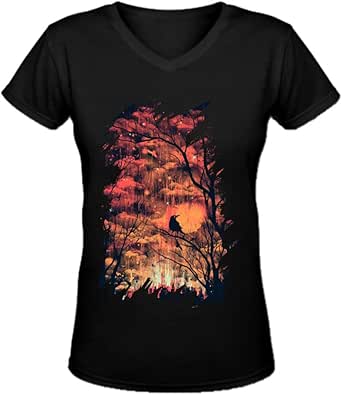 Amazon.com: JGGGH Burnung In The Sky Womens DIY V Neck Tee Black ...