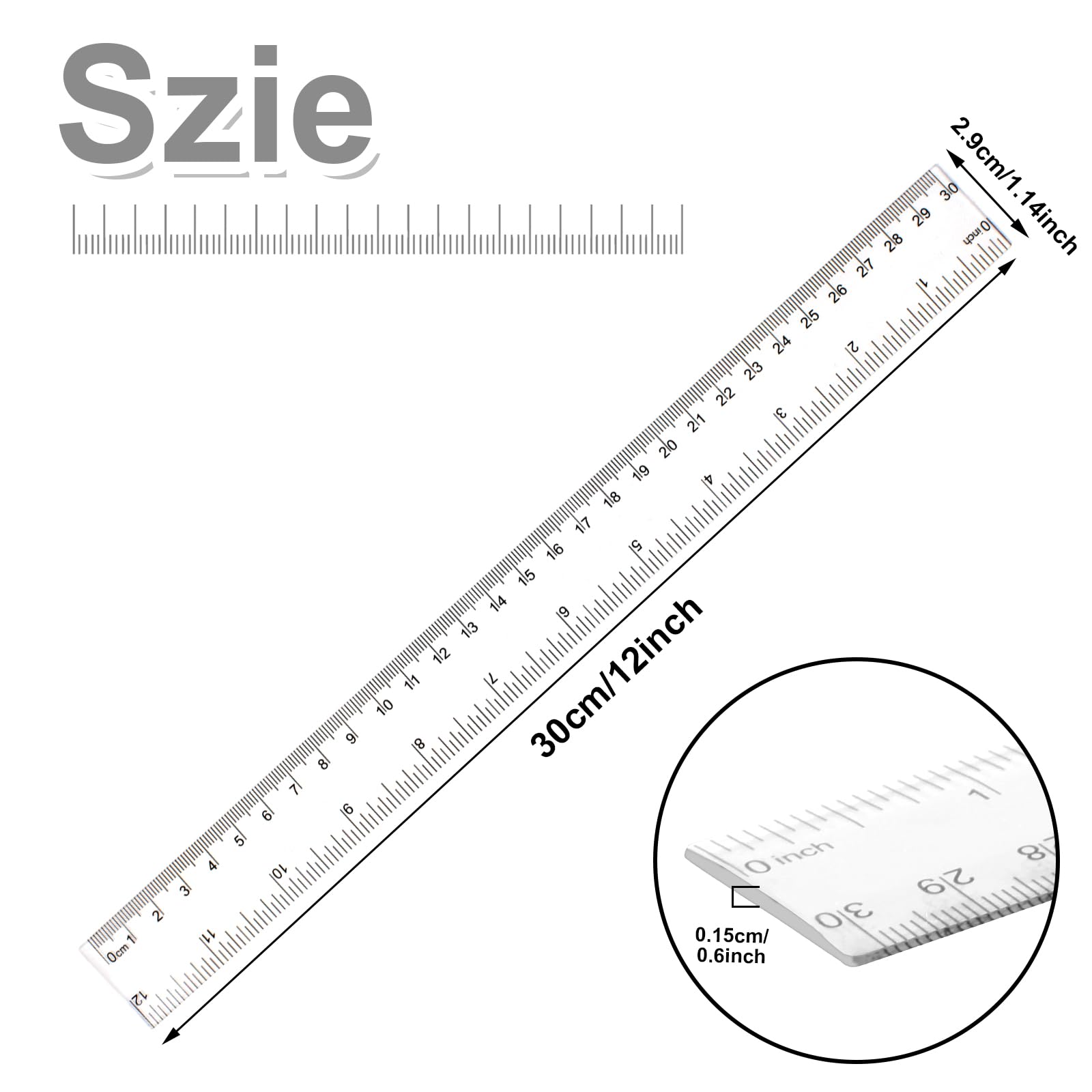 Snapklik.com : 30PCS Clear Ruler Plastic Rulers 12 Inch