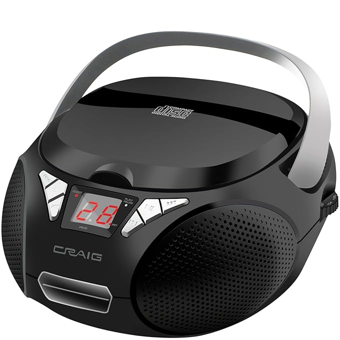 Craig CD6925 Portable Top-Loading Boombox with AM/FM Radio - Black, LED ...