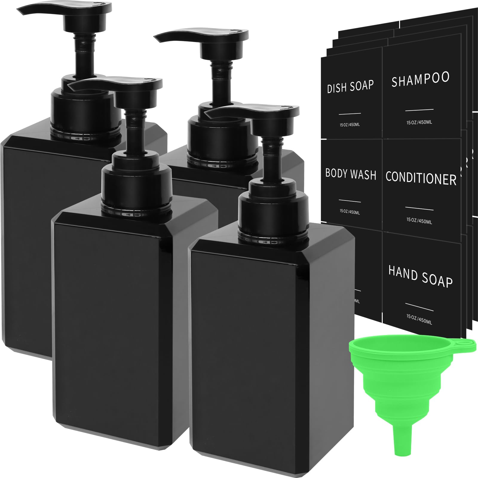 Amazon.com: Black Soap Dispenser with Waterproof Labels, 15oz Plastic ...