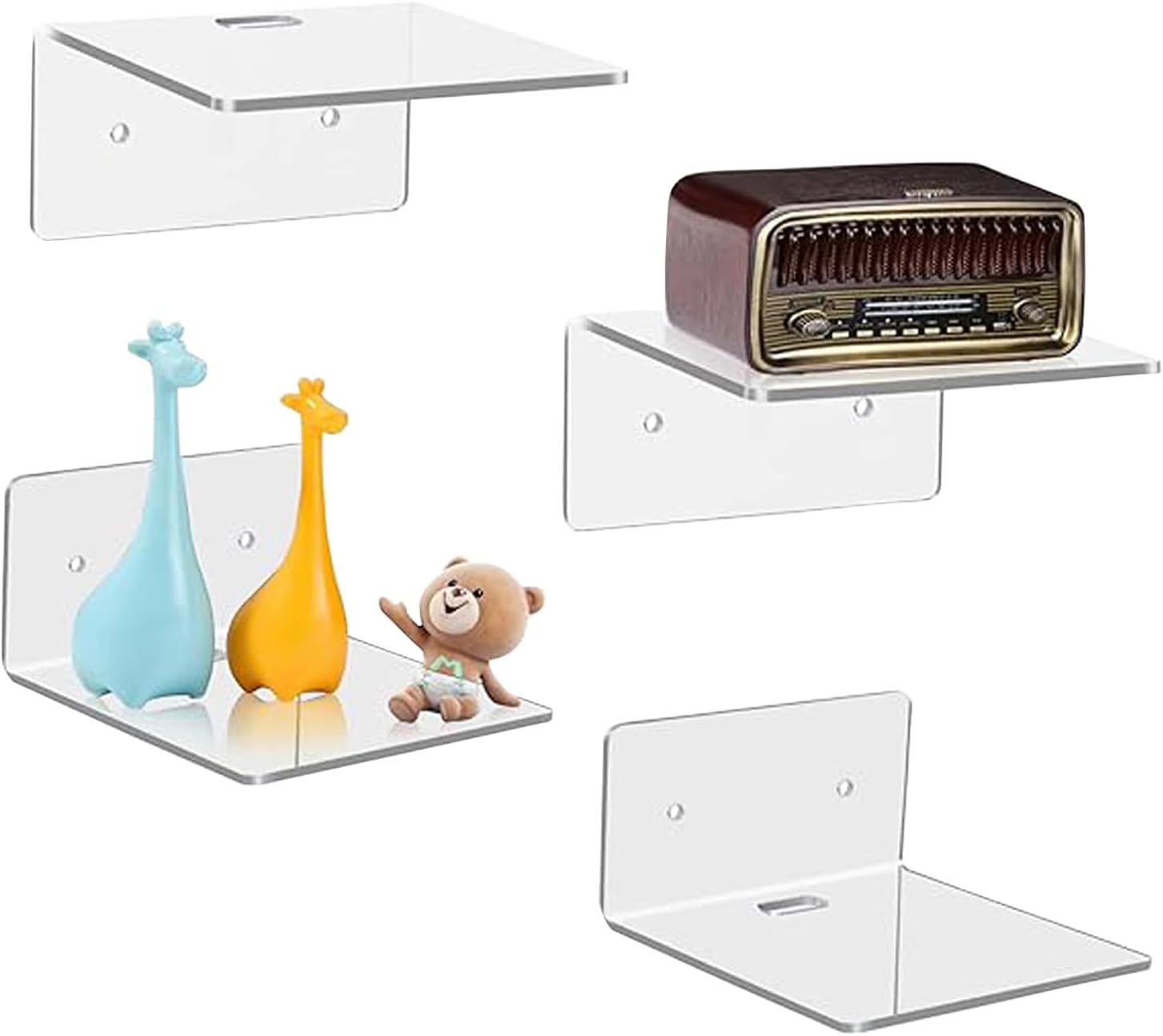 JJQHYC 4 Pieces Acrylic Floating Wall Shelves, Multi-Purpose Display ...