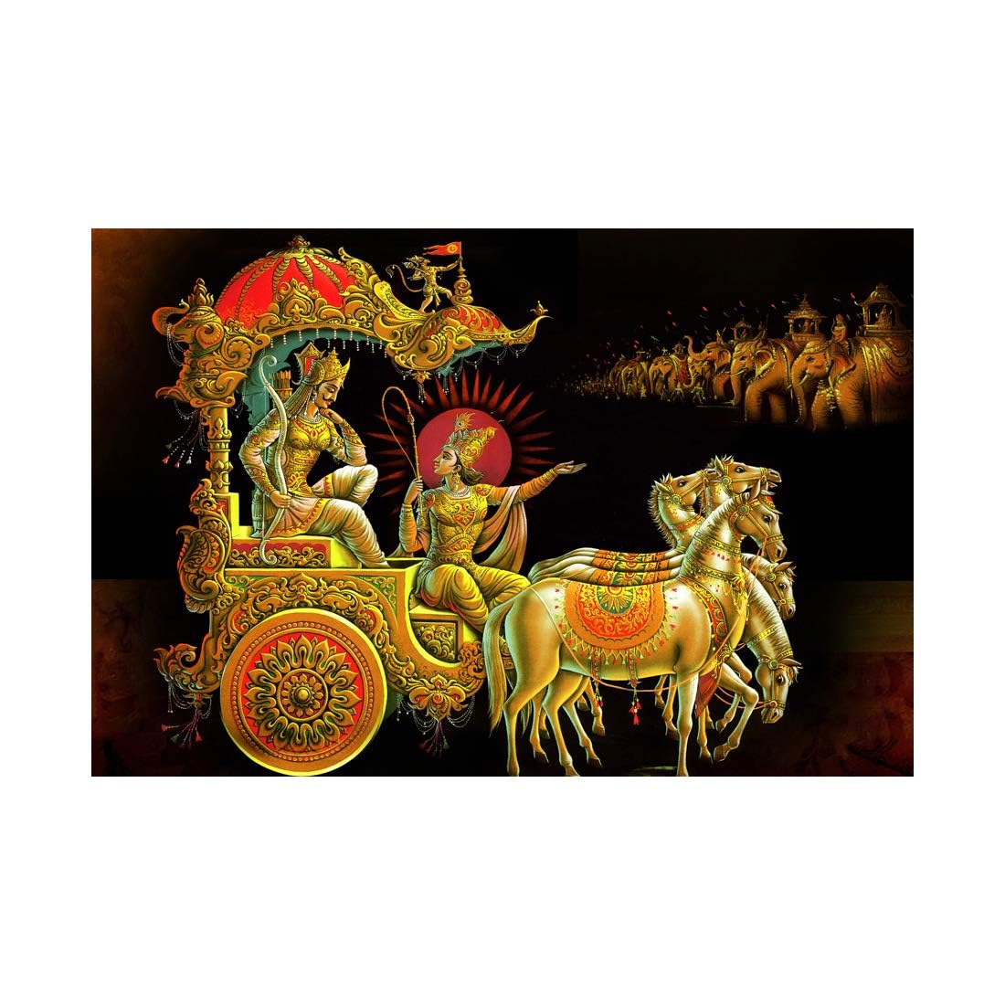 wallpics® Mahabharat Krishna-Arjun Rath Painting HD Religious Wall ...
