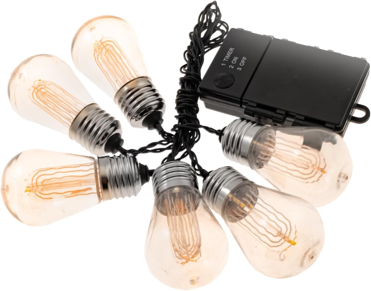 LitezAll LED Edison Bulb String Lights, Battery Operated Outdoor String ...