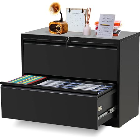 Amazon.com : 36" W Premium Lateral File Cabinet, 2 Drawer, Black ...