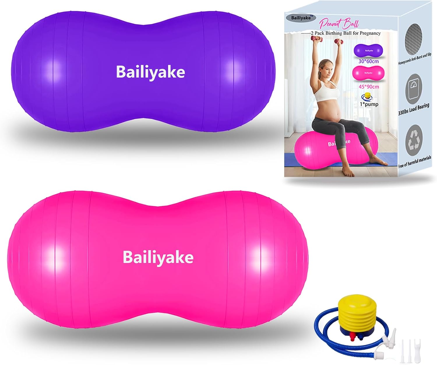 Bailiyake 2 Packs Peanut Exercise Ball - Anti-Burst and Slip Resistant Fitness Ball With Pump ...