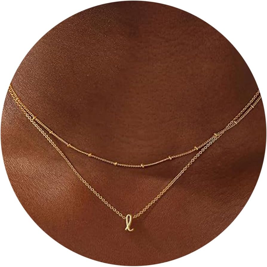 Layered Initial Necklaces for Women 14K Gold Plated Letter A-Z Necklace ...