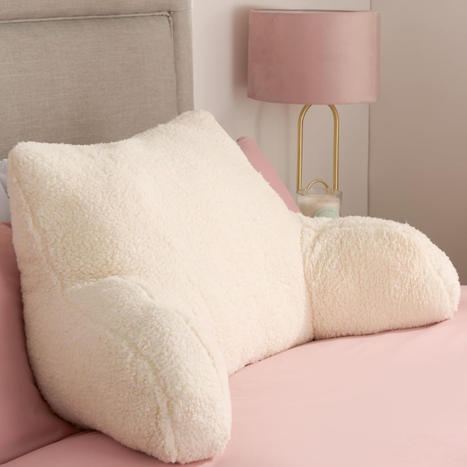 OHS Reading Pillow Teddy Fleece Cream, Cuddle Cushion for Adults Super ...