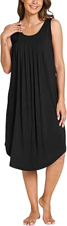 GYS Bamboo Viscose Nightgowns for Women Soft Sleeveless Pleated Night ...