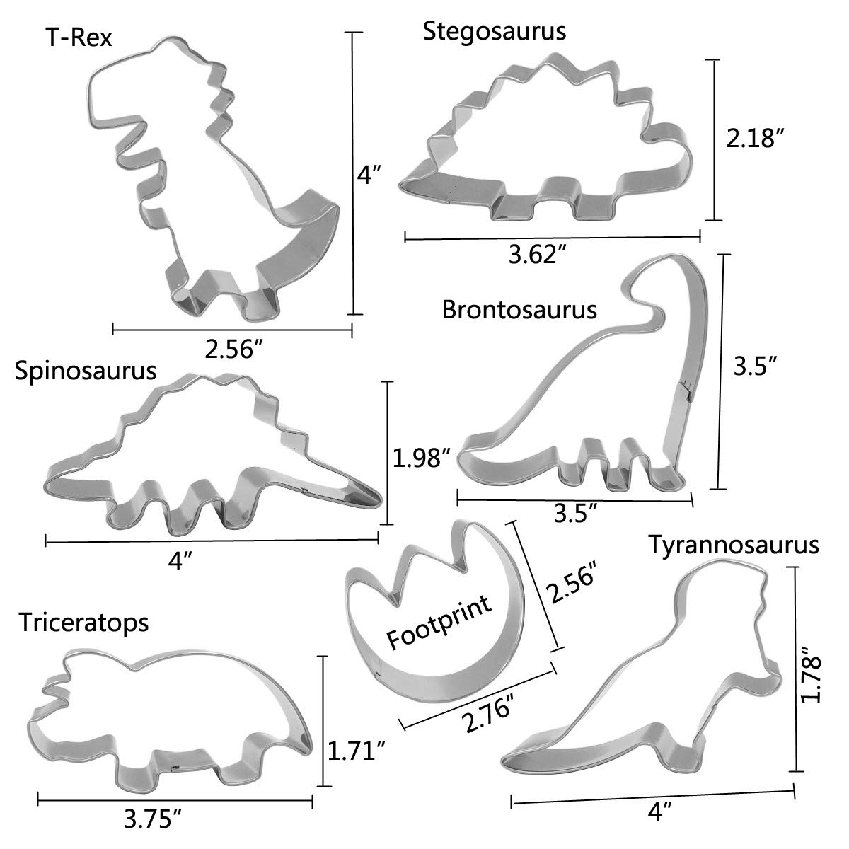 Buy Bonropin Dinosaur Cookie Cutters Set - 7 Piece Stainless Steel ...