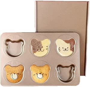 Baking Mould 6-Cavity Cat Cake Mold with Lid Non-Stick Biscuit Candy ...