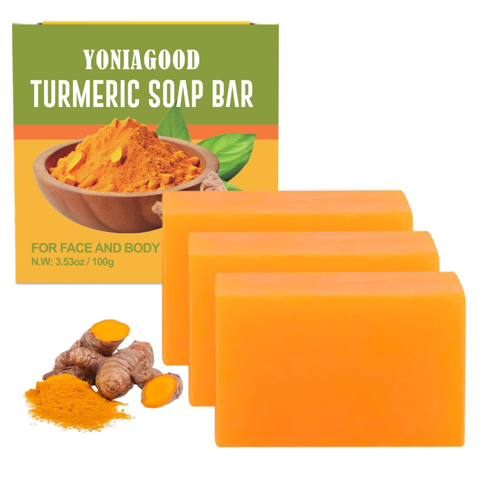 Amazon.com : 3 PCS Turmeric Soap Bar, Organic Turmeric Bar Soap for ...