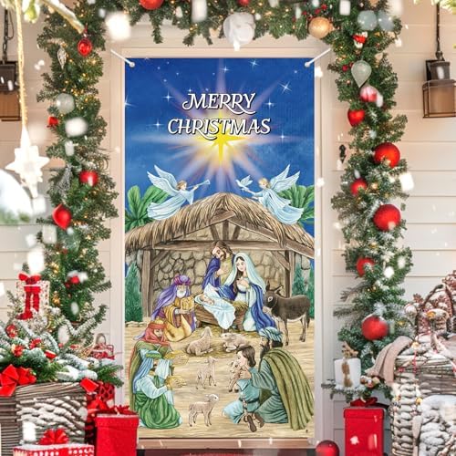 Amazon.com: Ceiba Tree Christmas Nativity Door Cover Nativity Scene ...