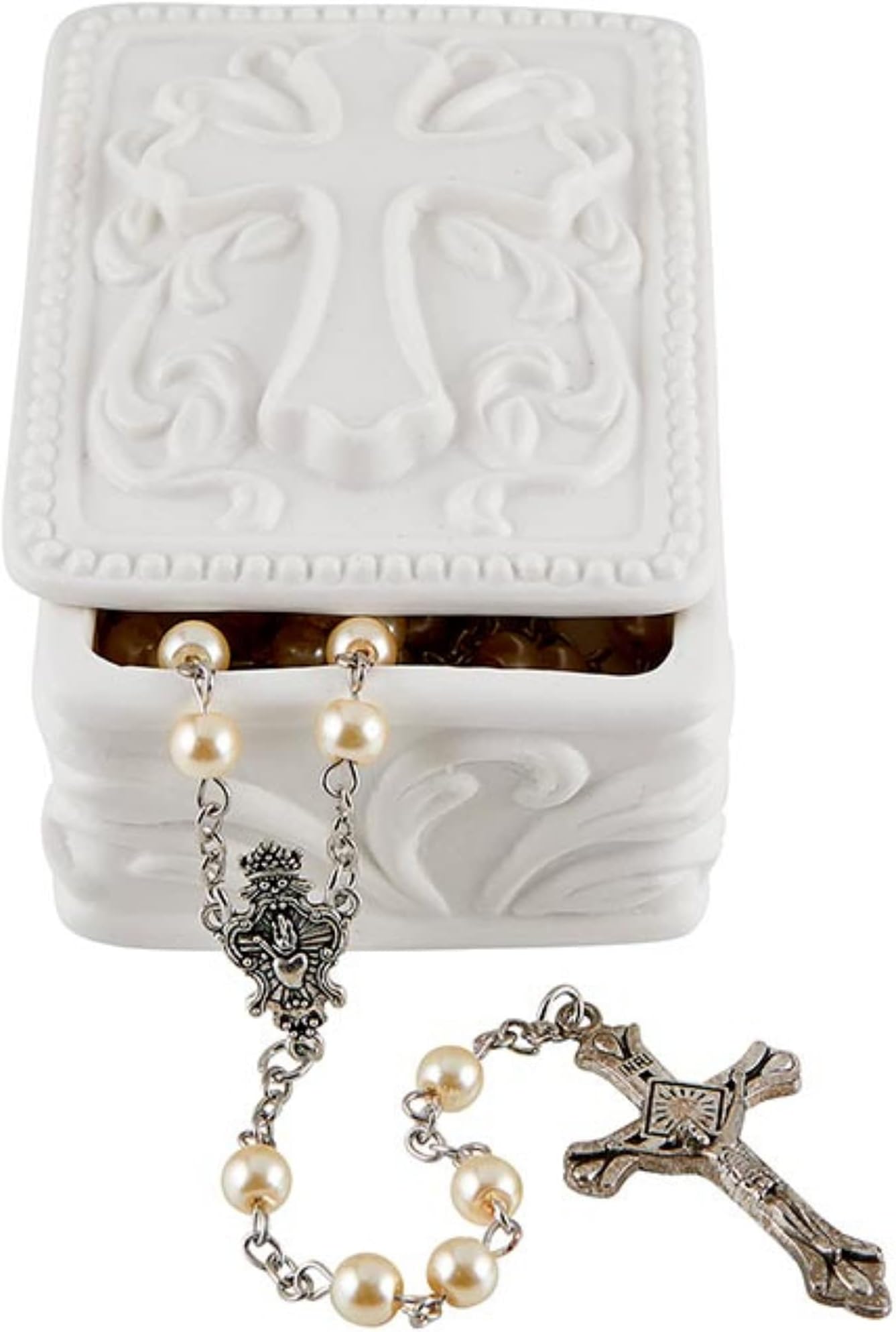 Amazon.com: FASHIONCRAFT Golden Cross Rosary Box - 2.75” Trinket Box ...