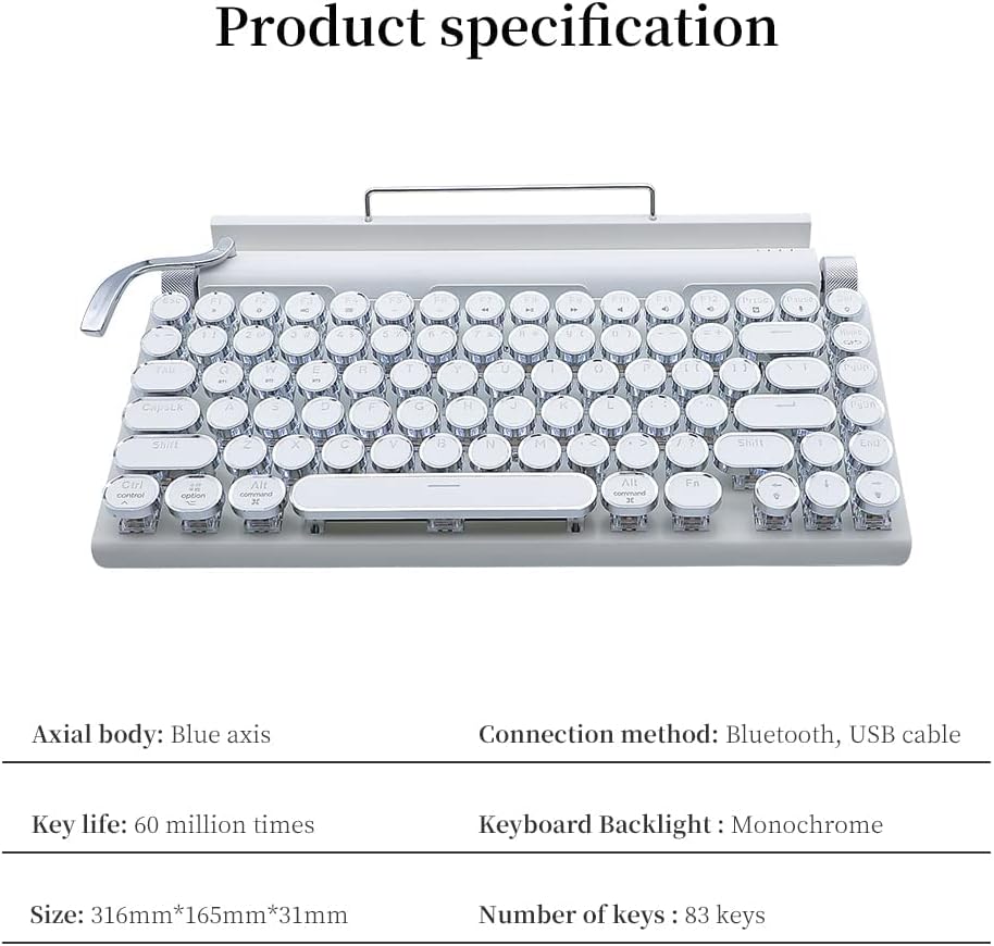 GUAZI STORE 83-Key Mechanical Keyboard dot Retro Typewriter Mechanical ...