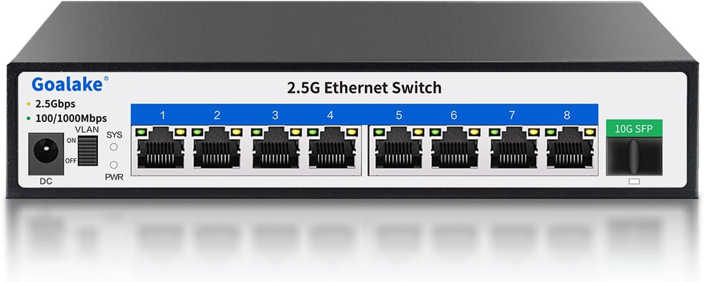 Goalake Umanaged 8 Port 2.5G Switch, 8 x 2.5G Base-T Ports, 1 x 10G ...