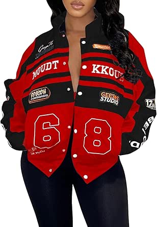 Amazon.com: Angsuttc Varsity Jacket Women Motorcycle Race Car Marathon ...