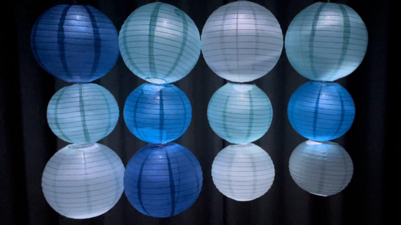 Blue Paper Lanterns With Lights Wholesale 4" Round Paper Lanterns