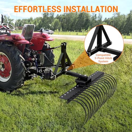 TackView Râteau paysager de 152,4 cm pour tracteur/VTT/UTV, râteau ...