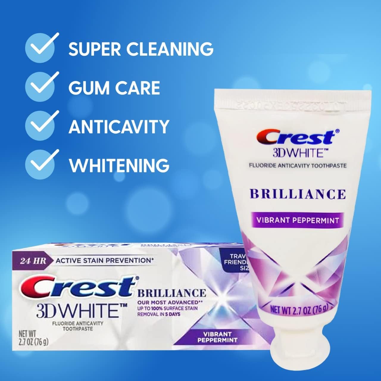 CREST 3D White Toothpaste – (2.7oz. / 76g) Travel Toothpaste for ...