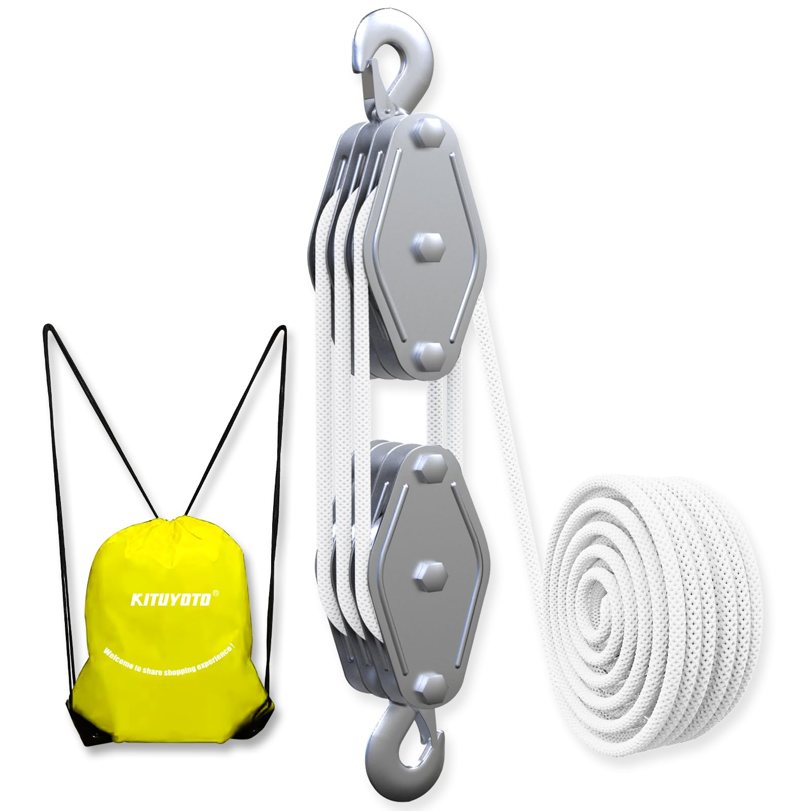 KITUYOTO Block and Tackle Pulley System, 2200 LBS Breaking Strength ...
