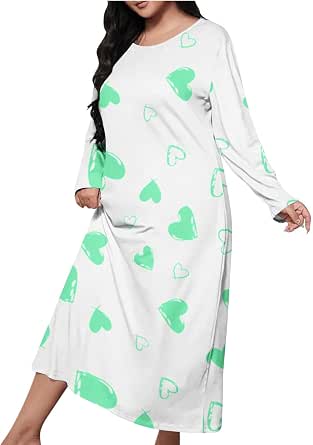 Amazon.com: Hearts Prints Robes for Women Fall Casual Comfy Nightdress ...