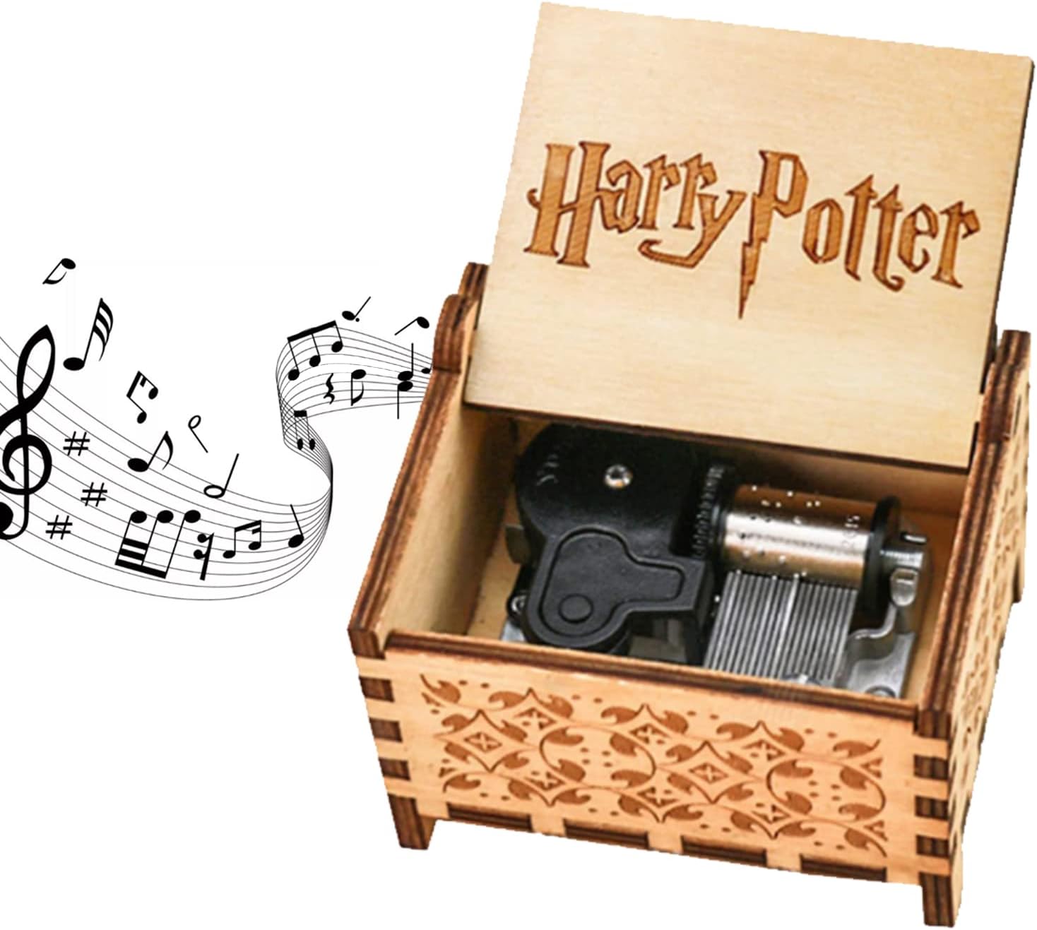 JUAEYIDDS Music Box Made Of Wood Carved Hand Crank Antique Carved Wood ...