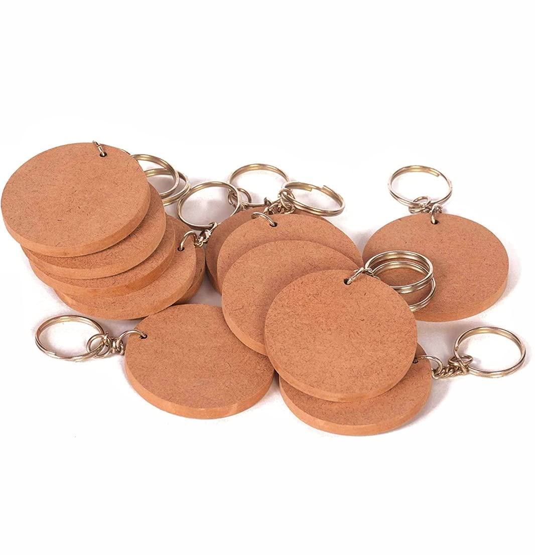 InArtisen® 20 DIY MDF Key Chains Wood Sheet Craft - MDF Plain Circle ...