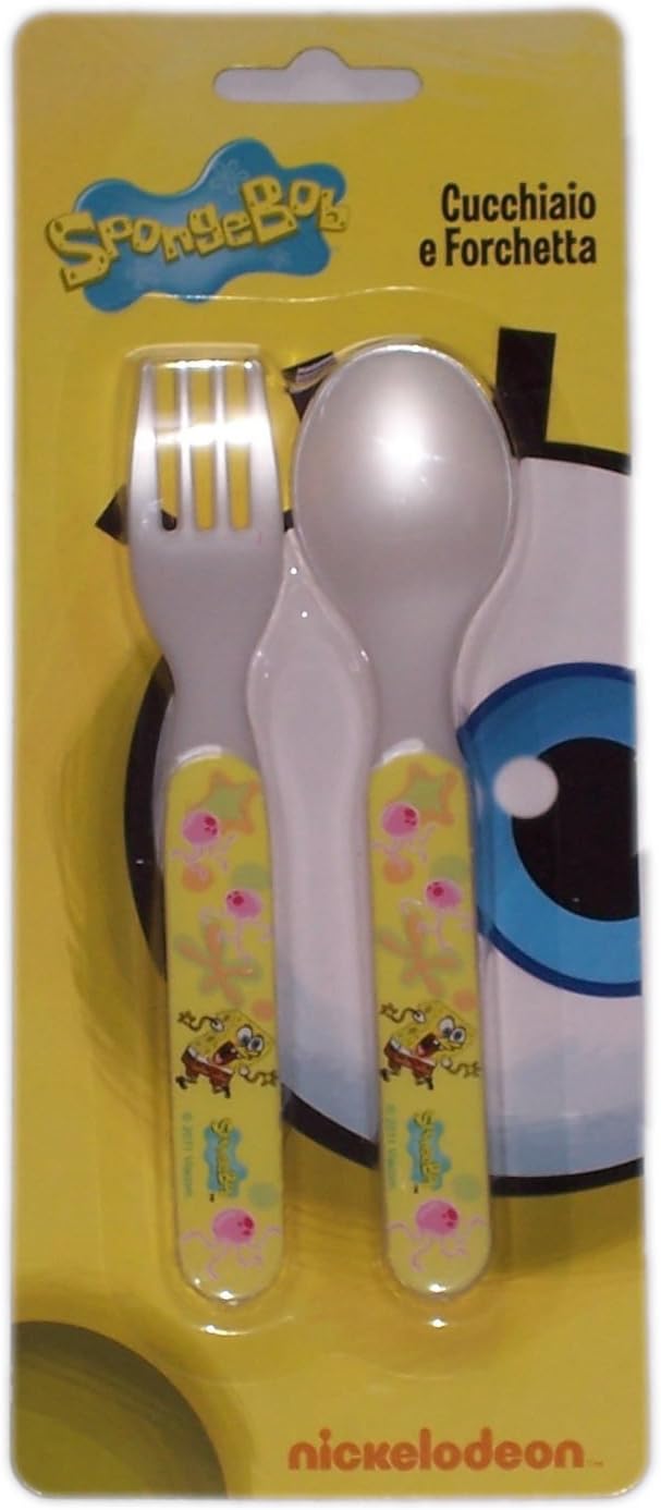 CUTLERY SET SPONGEBOB SQUAREPANTS KIDS 2 PIECE SAFE PLASTIC FORK AND ...