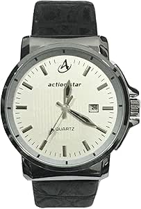 Action Star for Men- Analog Silver Dial Black Leather Band Watch : Buy ...