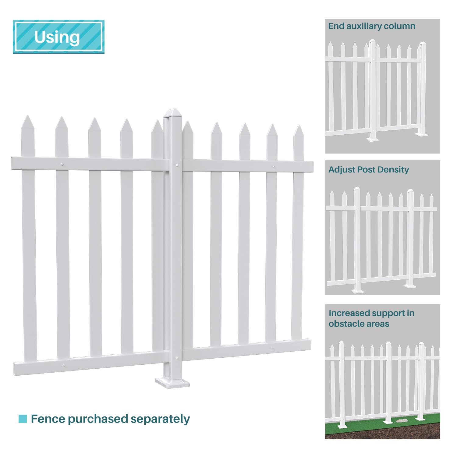 Snapklik.com : Coarbor 36" High PVC Posts Vinyl Picket Fence Post For ...