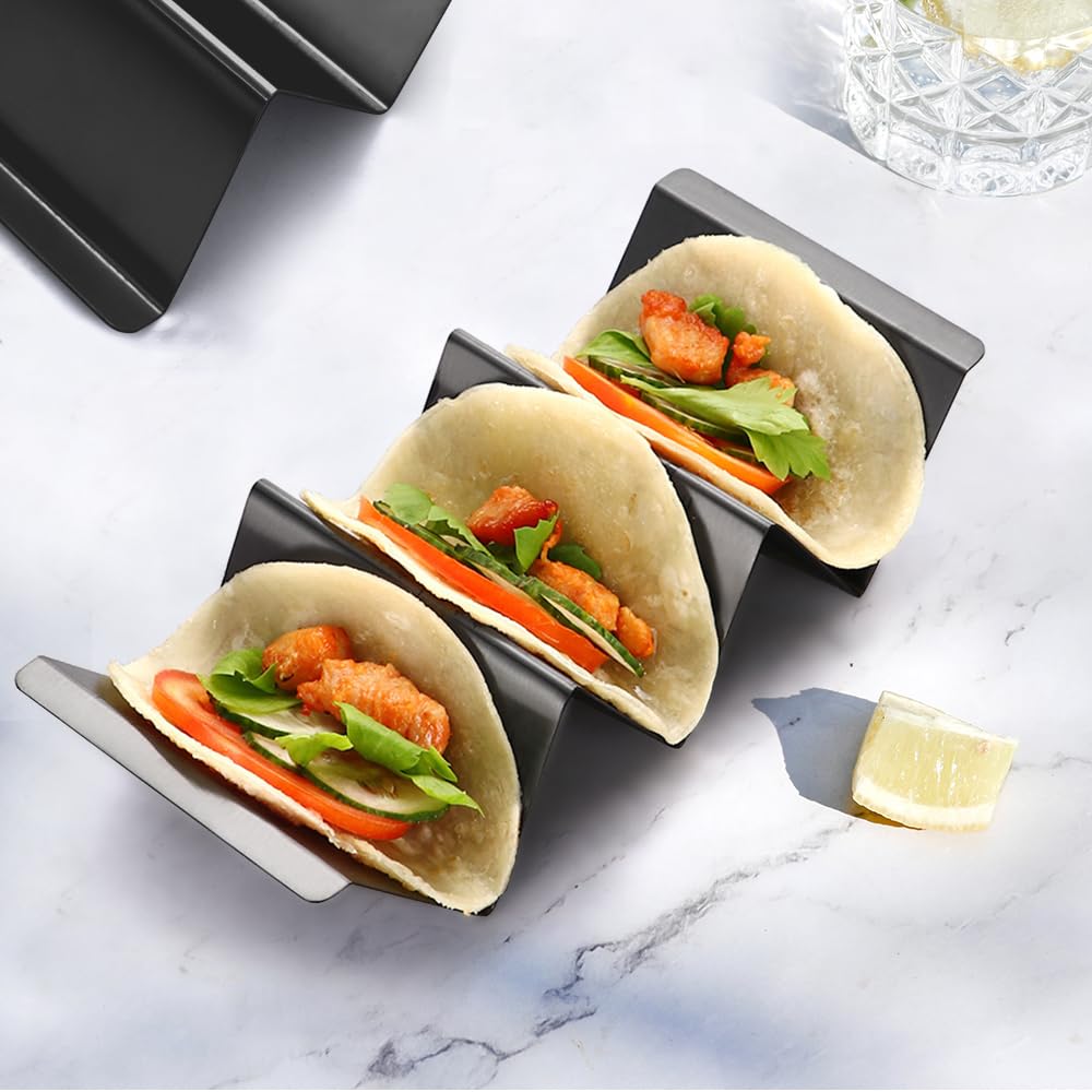Snapklik.com : Black Taco Holder Stand,Set Of 6 Stainless Steel Taco ...