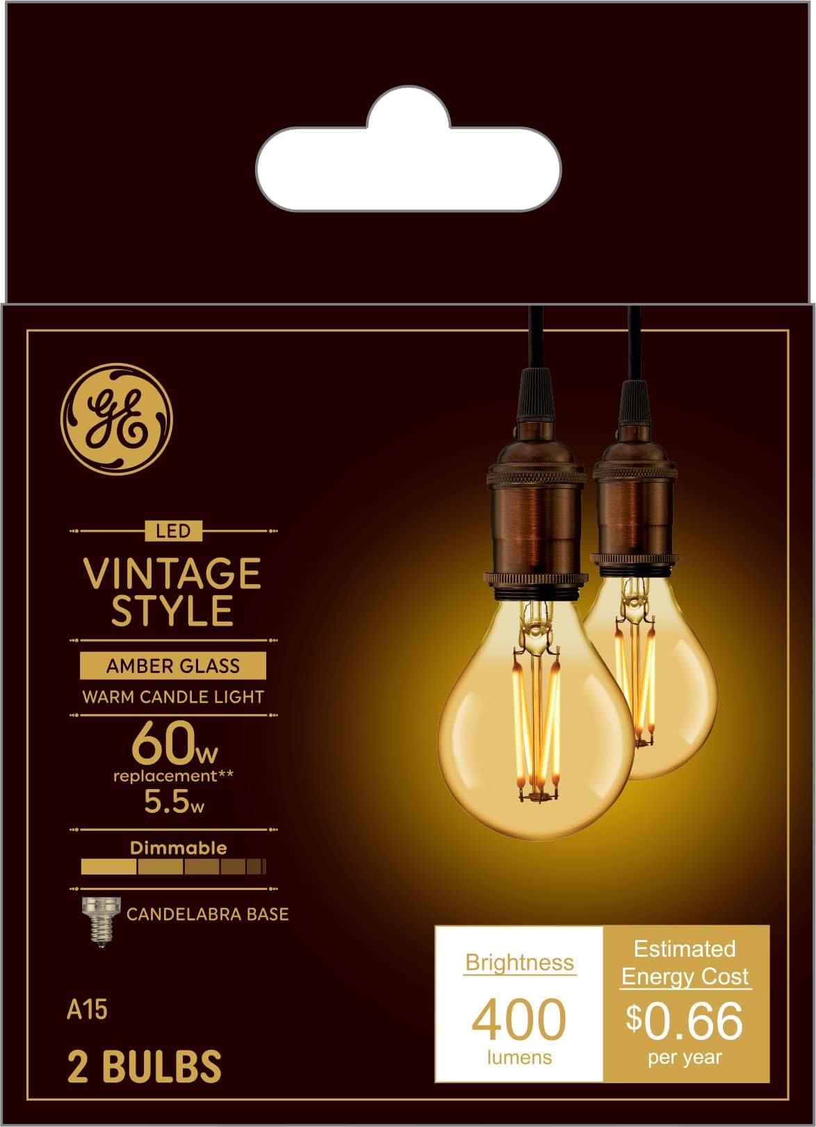 GE Lighting Vintage Style LED Light Bulbs, 60 Watt Eqv, Amber Glass ...