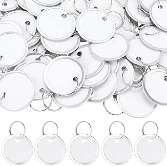 SOFPLATE 50Pcs Aluminum Key Tags Round Keychain Tag White Metal Blank 1 ...